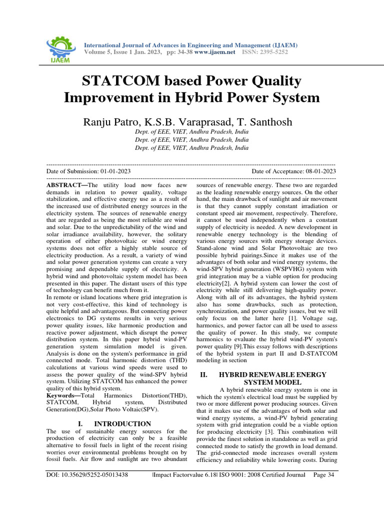 STATCOM Based Power Quality Improvement in Hybrid Power System | PDF ... STATCOM Based Power Quality Improvement in Hybrid Power System | PDF ...