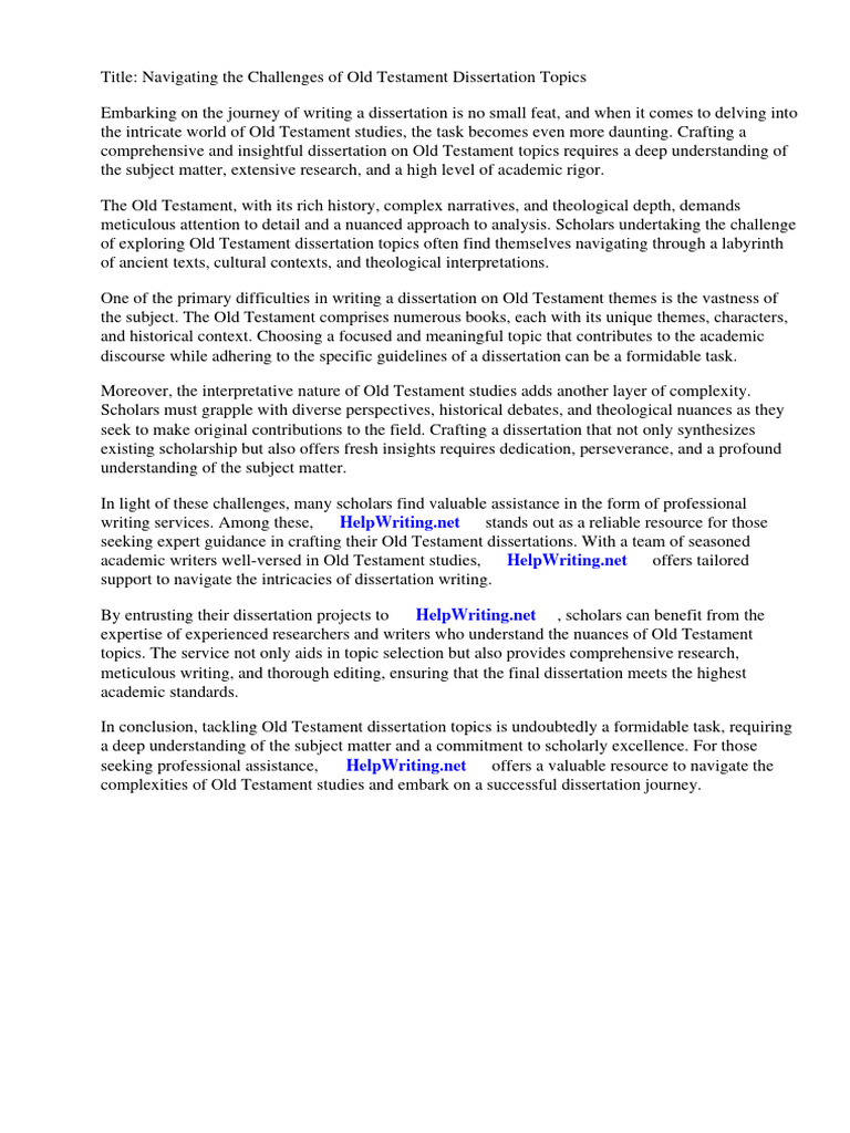 Old Testament Dissertation Guide | PDF | Book Of Job | Bible Content