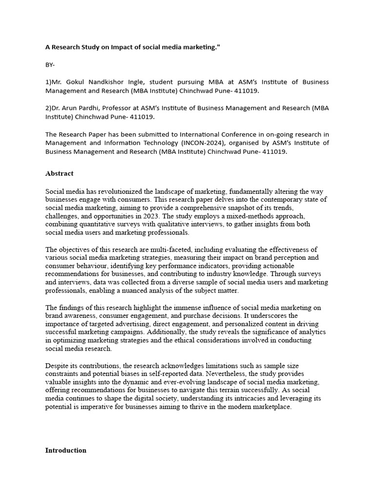 Research Paper by Gokul Ingle Incon 2024 | PDF | Popular Culture ...