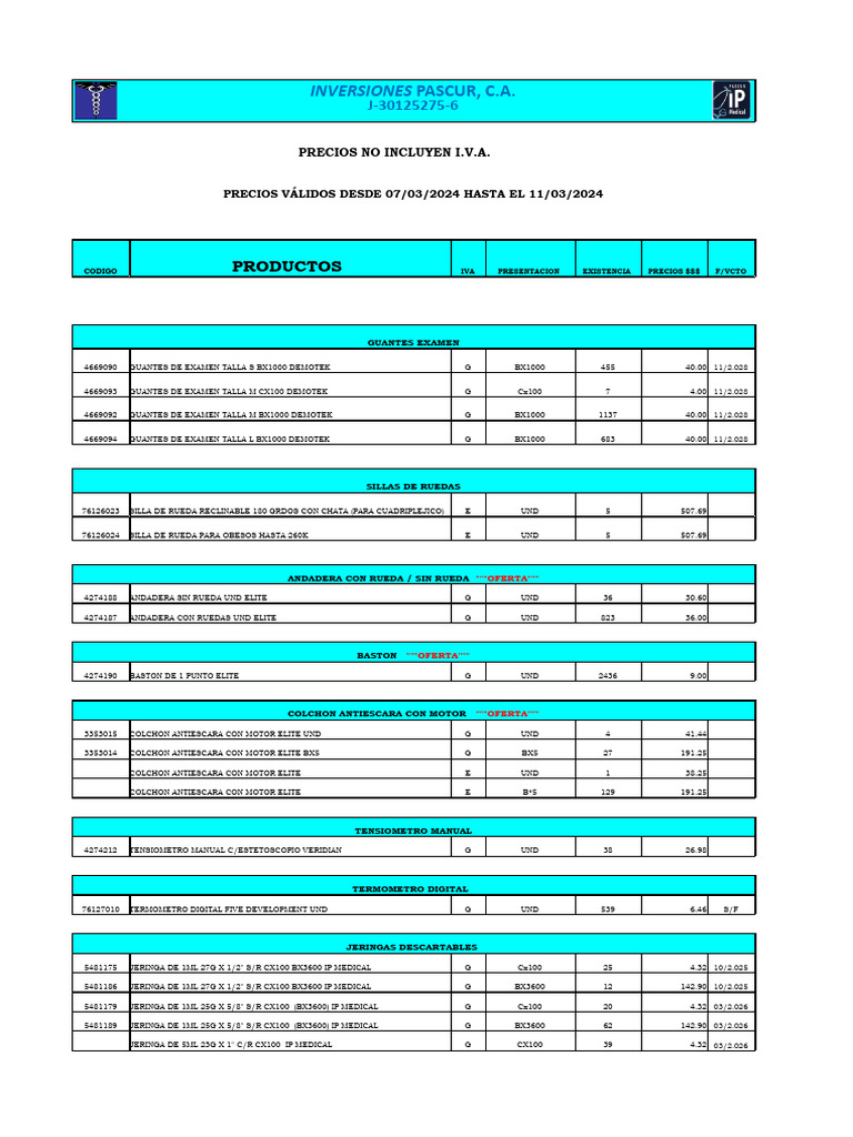 Inventario y Precios Actualizado 07032024 | PDF