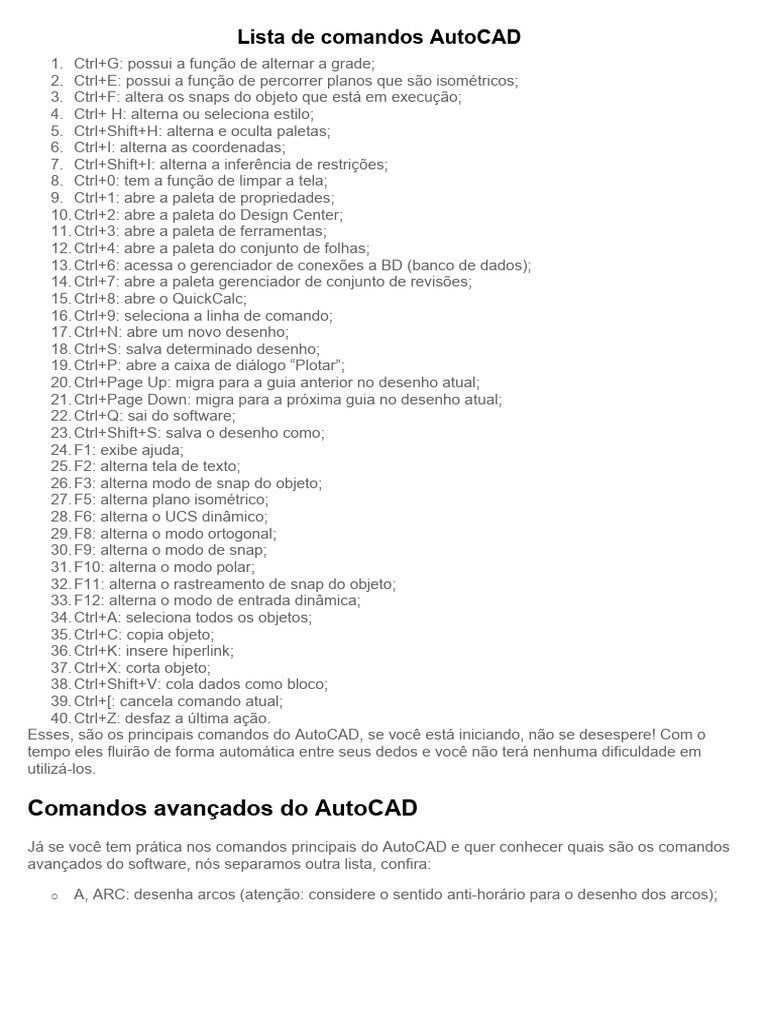 Lista de Comandos AutoCAD | PDF | Auto Cad