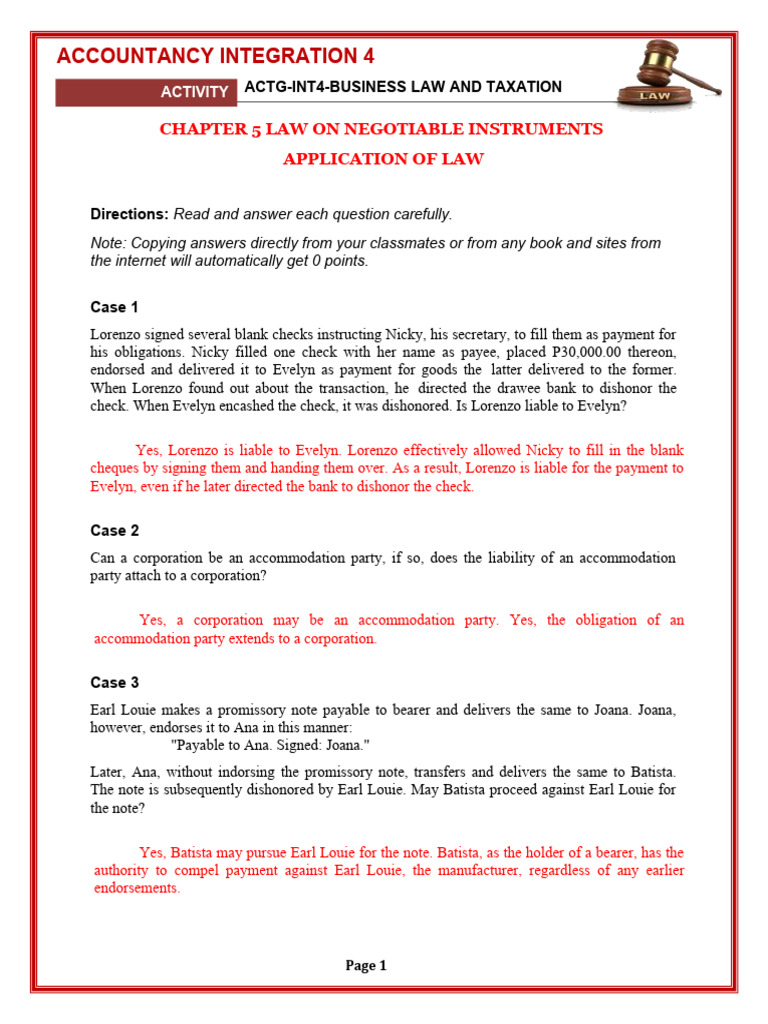 Activity Chapter 5 | PDF | Cheque | Negotiable Instrument