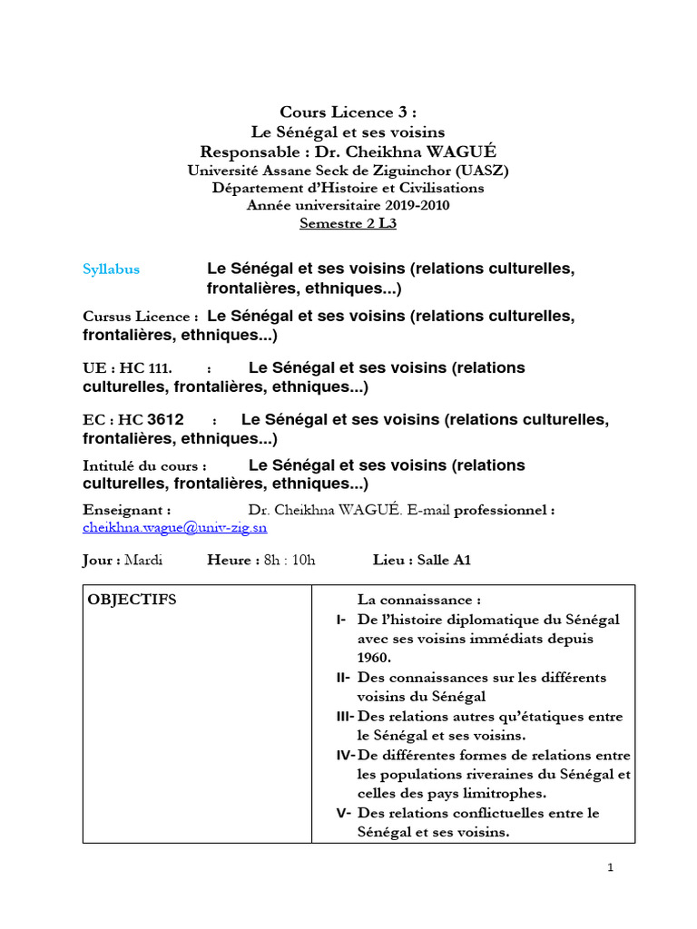 Cours Le Sénégal Et Ses Voisins - 073721 | PDF