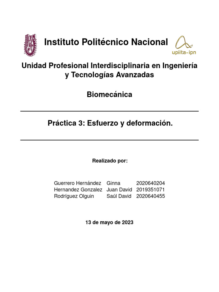 Biomec Nica Pract3 | PDF | Deformación (ingeniería) | Biomecánica