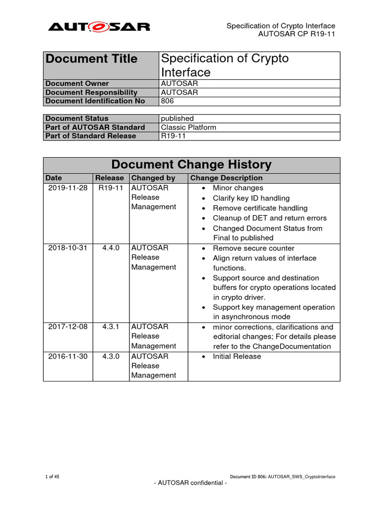 AUTOSAR SWS CryptoInterface | PDF | Pointer (Computer Programming) | Specification (Technical ...