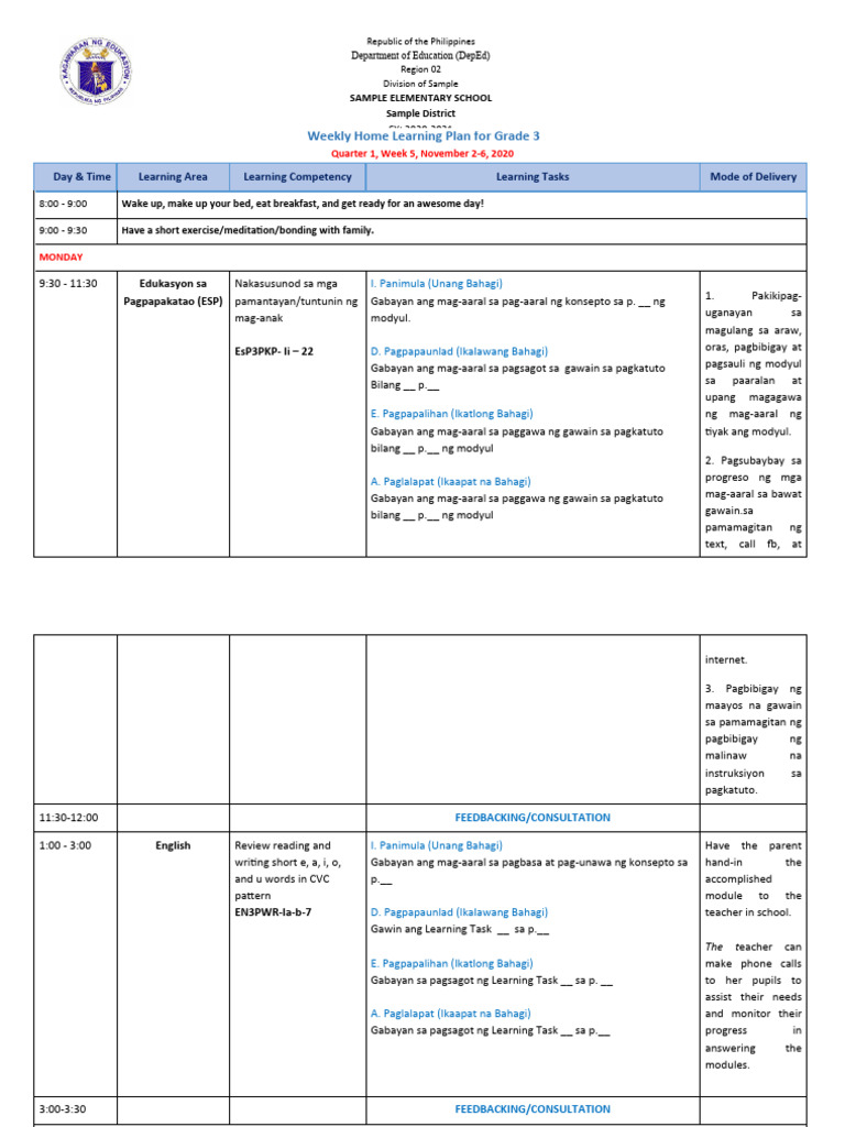 Grade 3 - All Subjects - WHLP - Q1 - W5 | PDF