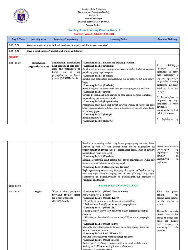 Grade 3 - All Subjects - WHLP - Q1 - W3 | PDF