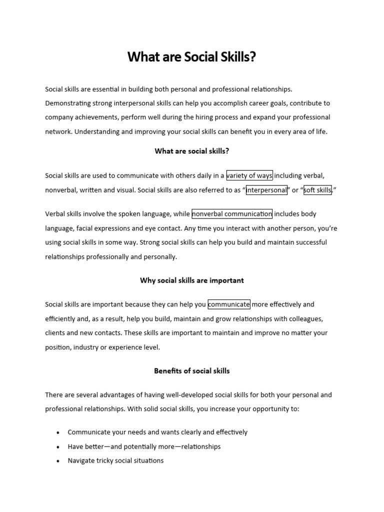Social Skills - Handout | PDF | Social Skills | Conflict Resolution