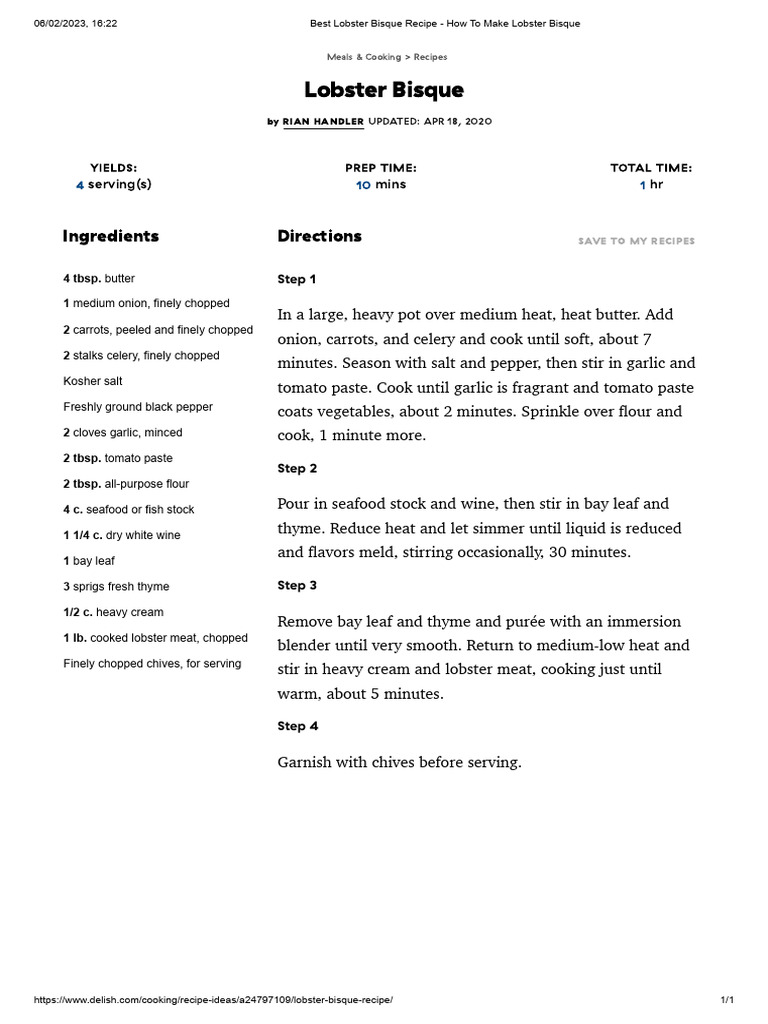 Easy Homemade Lobster Bisque Recipe | PDF | Stock (Food) | Cooking