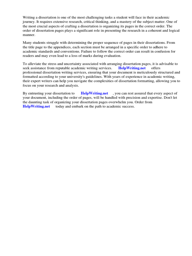 Order of Dissertation Pages | PDF | Thesis | Essays