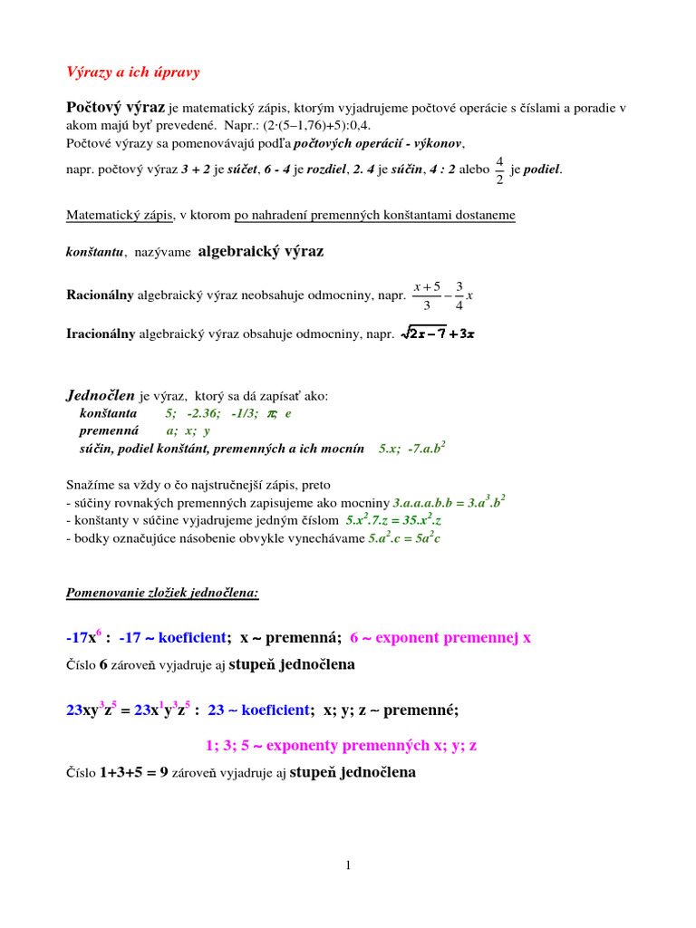 05 - Vyrazy A Ich Upravy | PDF