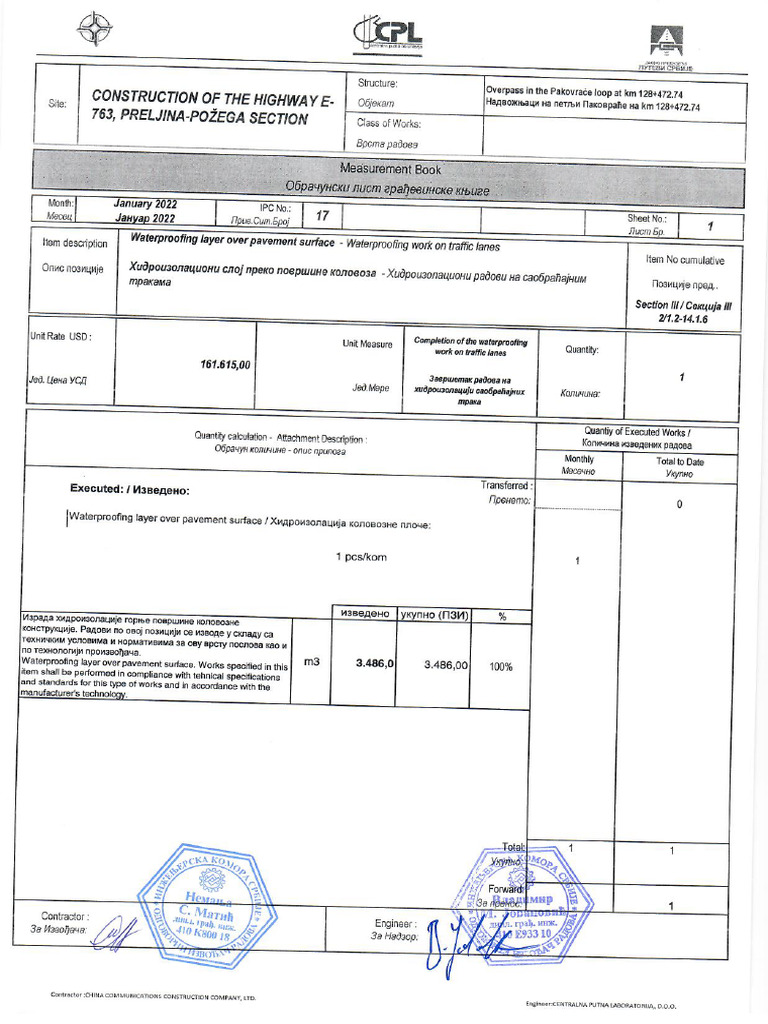 Measurement Book For Waterproofing Layer Over Pavement Surface TOP 299 ...