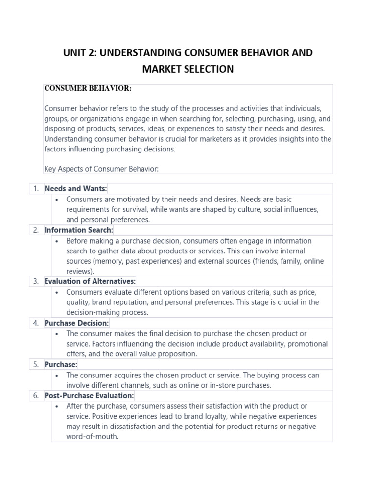 UNIT 2 | PDF | Consumer Behaviour | Market Segmentation