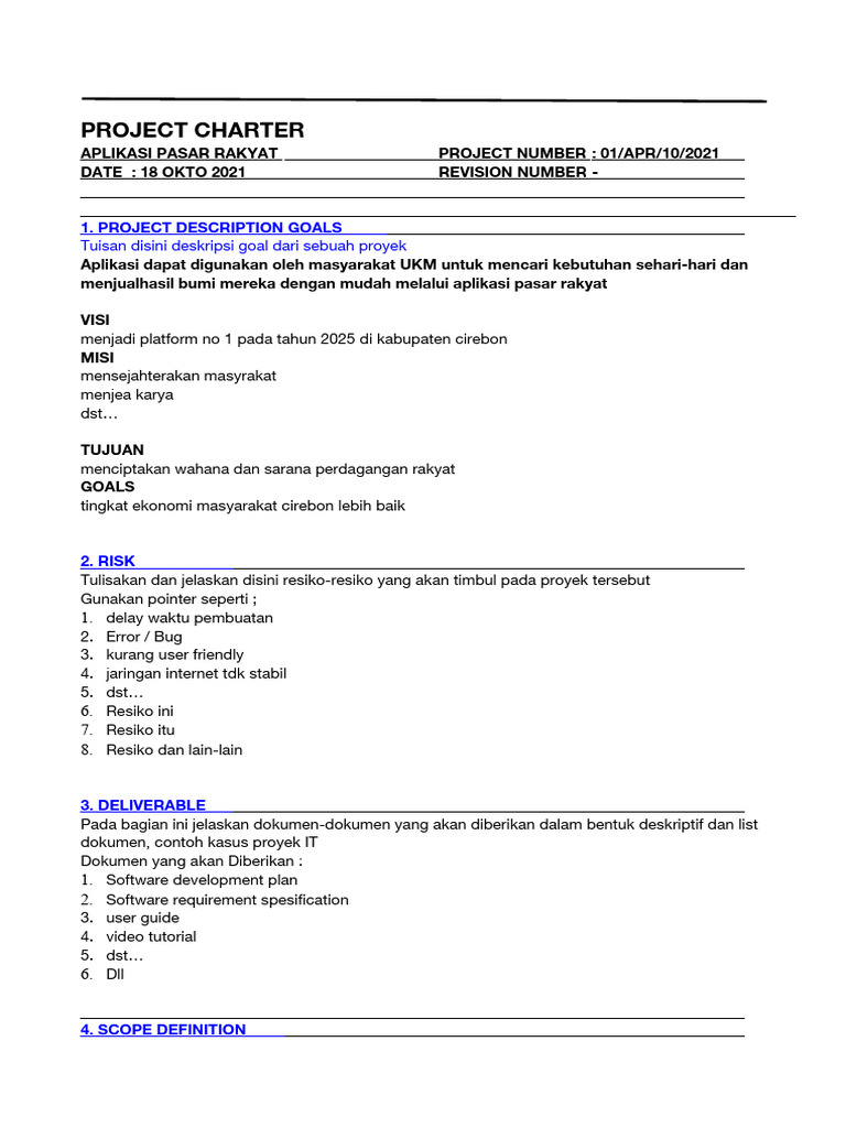 Contoh Project Charter | PDF