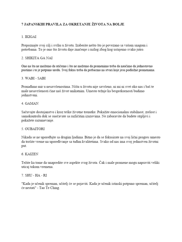 7 Japanskih Pravila | PDF