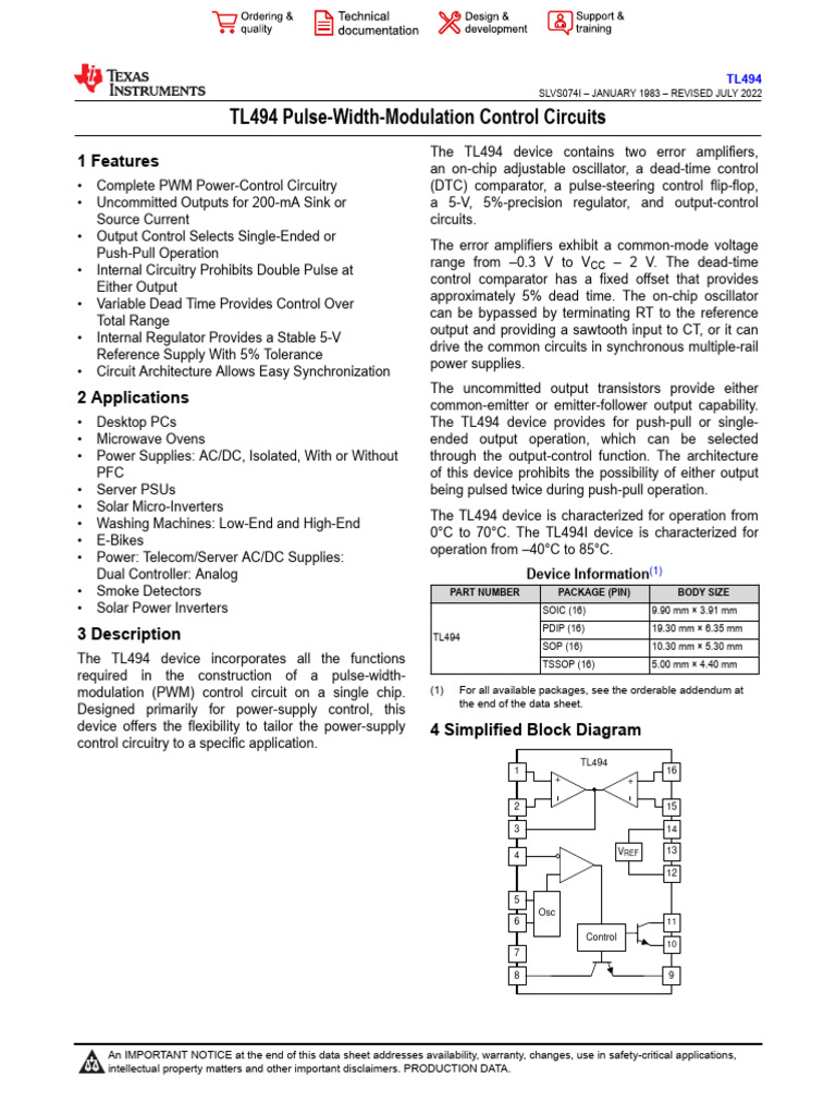 TL 494 | PDF | Amplifier | Electrostatic Discharge