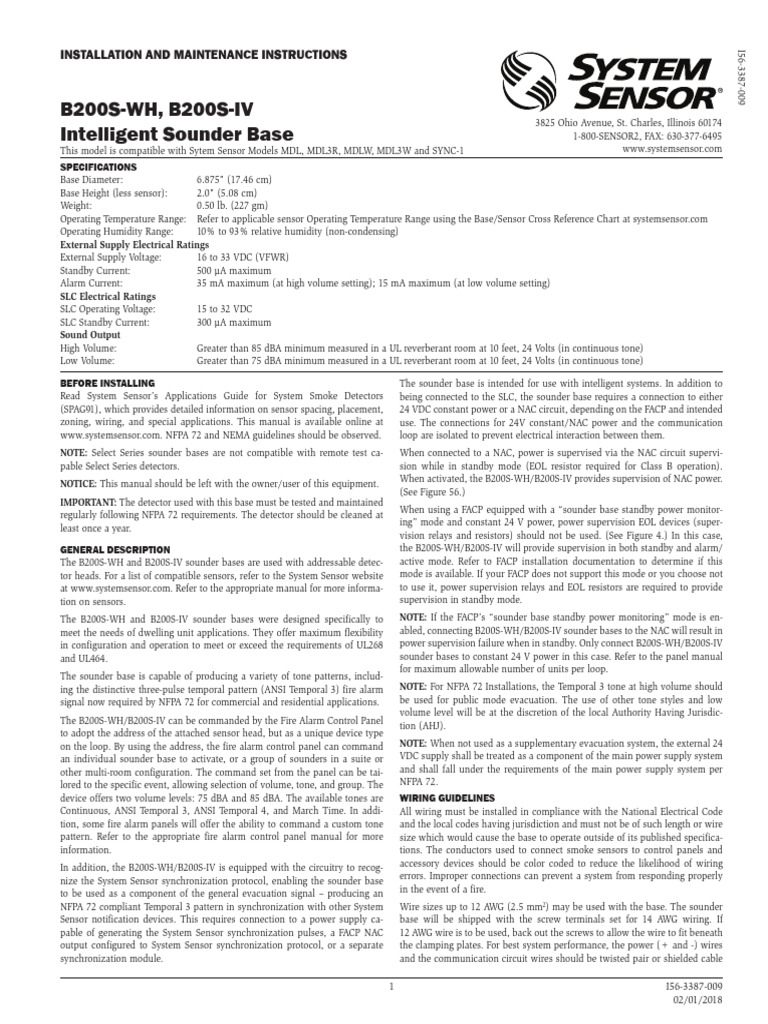Intelligent Sounder Base Install Guide | PDF | Equipment | Electrical ...