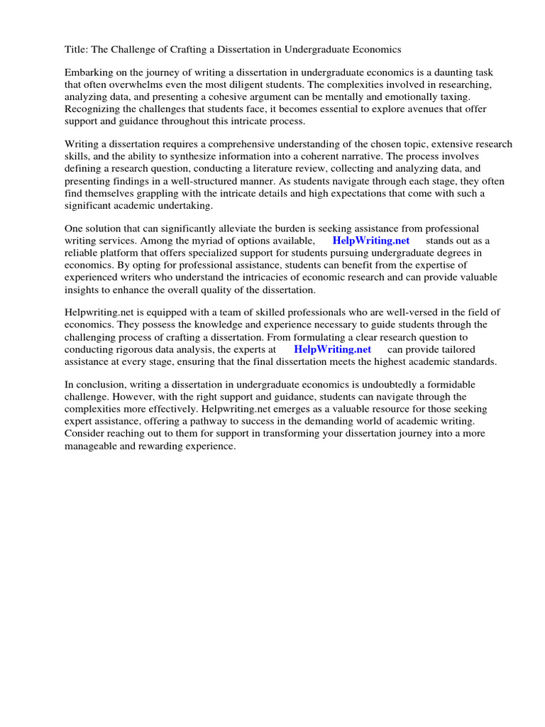 Dissertation Undergraduate Economics | PDF | Thesis | Economics