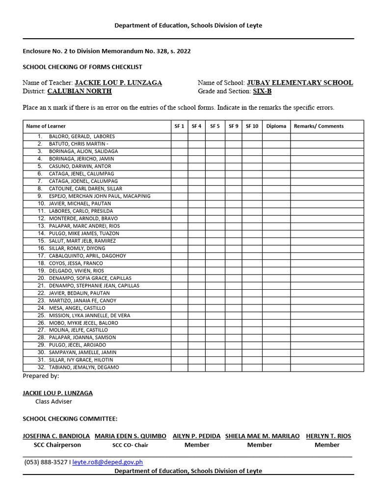 School Checking Checklist V3 (School) | PDF