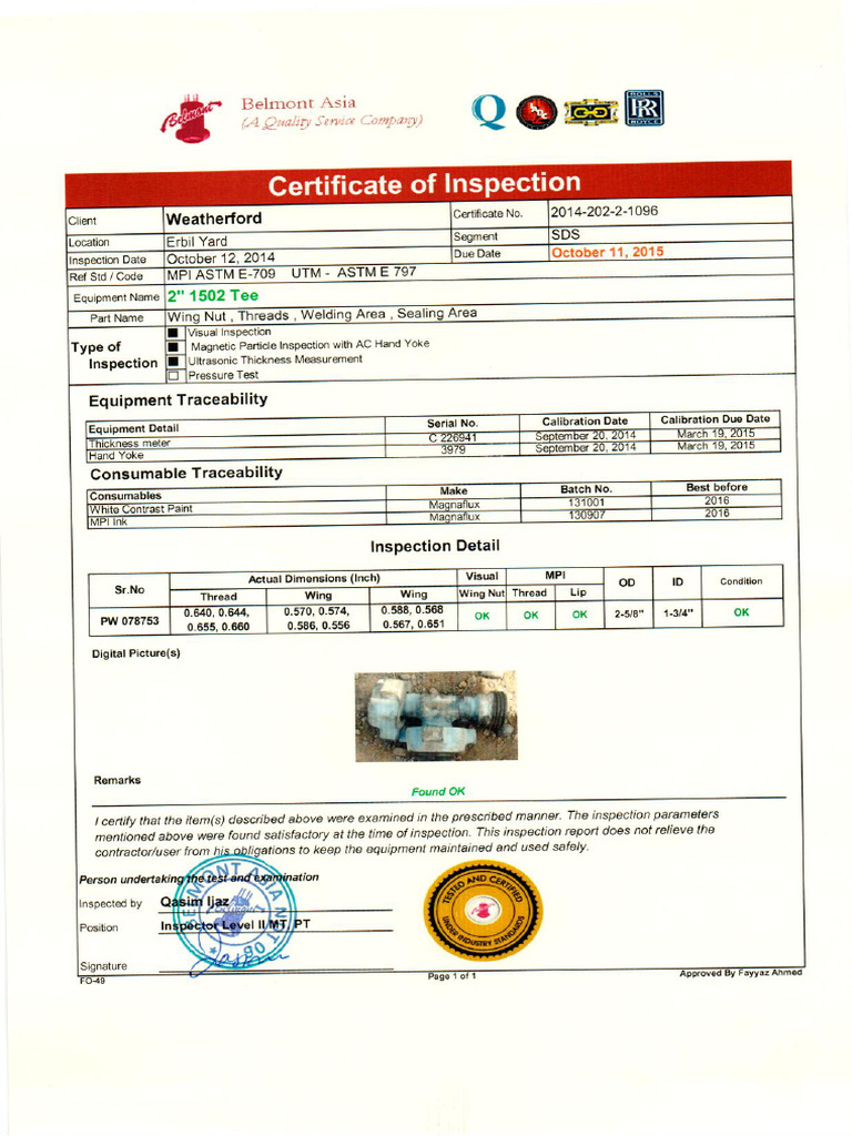 2014-202-2-1096 Inspection Report of 2'' 1502 Tee # PW 078753 | PDF