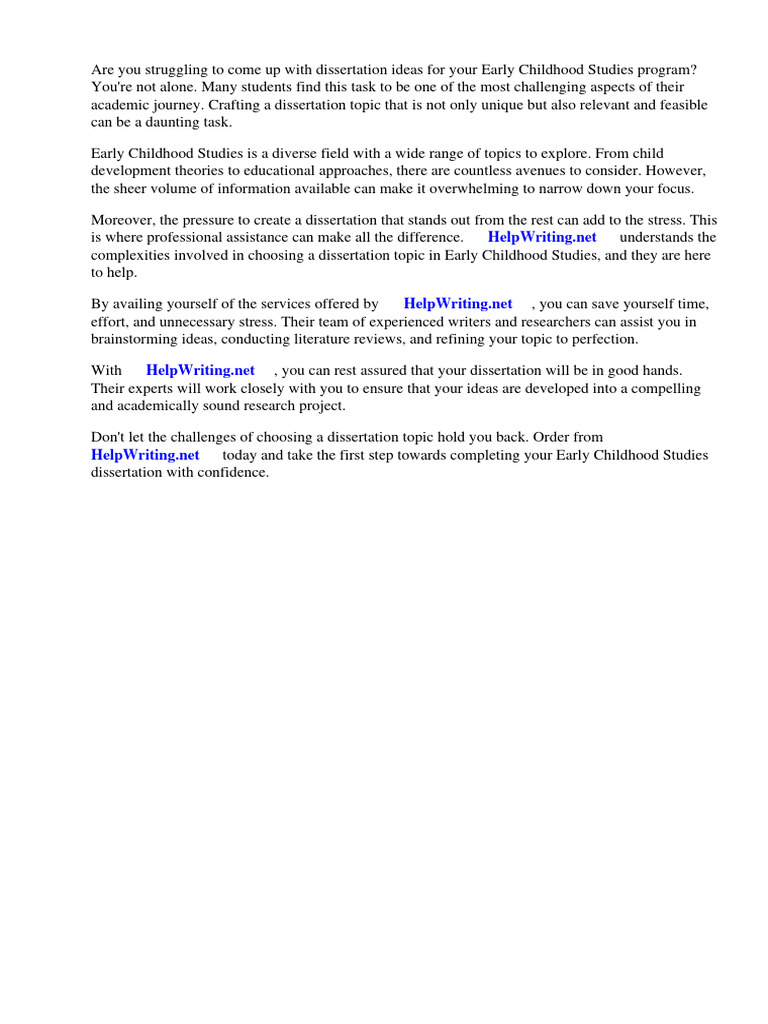 Dissertation Ideas Early Childhood Studies | PDF | Early Childhood ... Dissertation Ideas Early Childhood Studies | PDF | Early Childhood ...