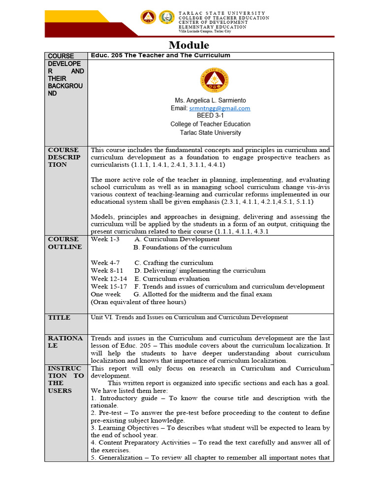 Research in The Curriculum and Curriculum Development Module | Download ...