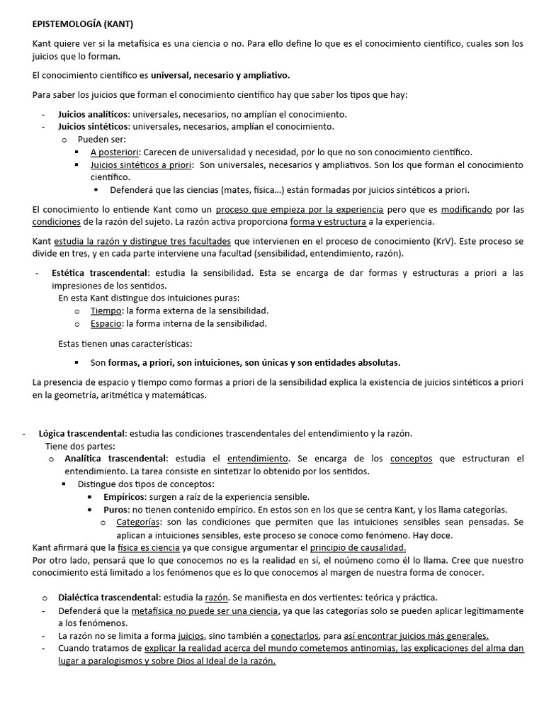 Kant Resúmenes EVAU 2º Bachillerato | PDF | Immanuel Kant | A priori y a posteriori