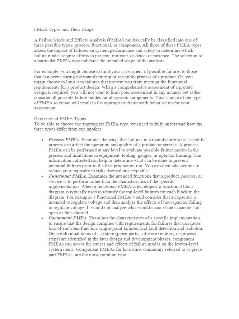 FMEA Types and Their Usage | PDF | Systems Engineering | Engineering