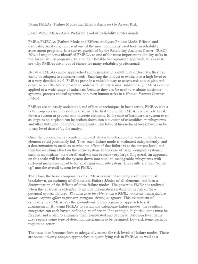 Using FMEAs | PDF | Reliability Engineering | Systems Engineering