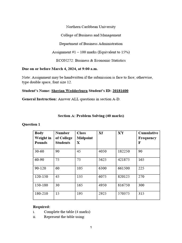 Assignment 1 | PDF | Mode (Statistics) | Mean