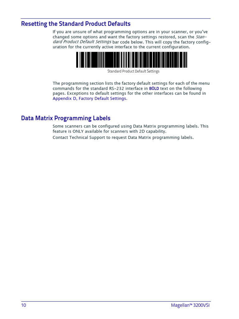 Manual - Datalogic Magellan 3200VSi - Resetando Leitor para Configuracoes Default - 2 | PDF