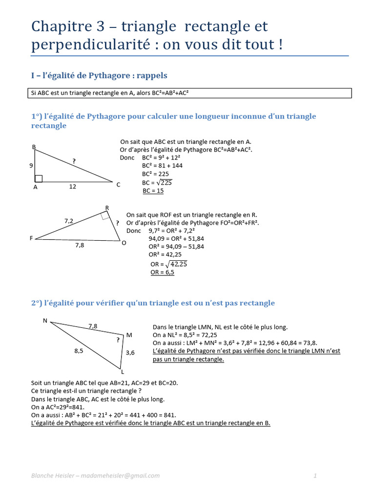 Triangle Rectangle Et Perpendicularité | PDF | Fonction trigonométrique ...