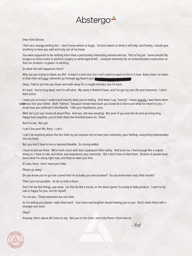 Letter2 - Abstergo | PDF
