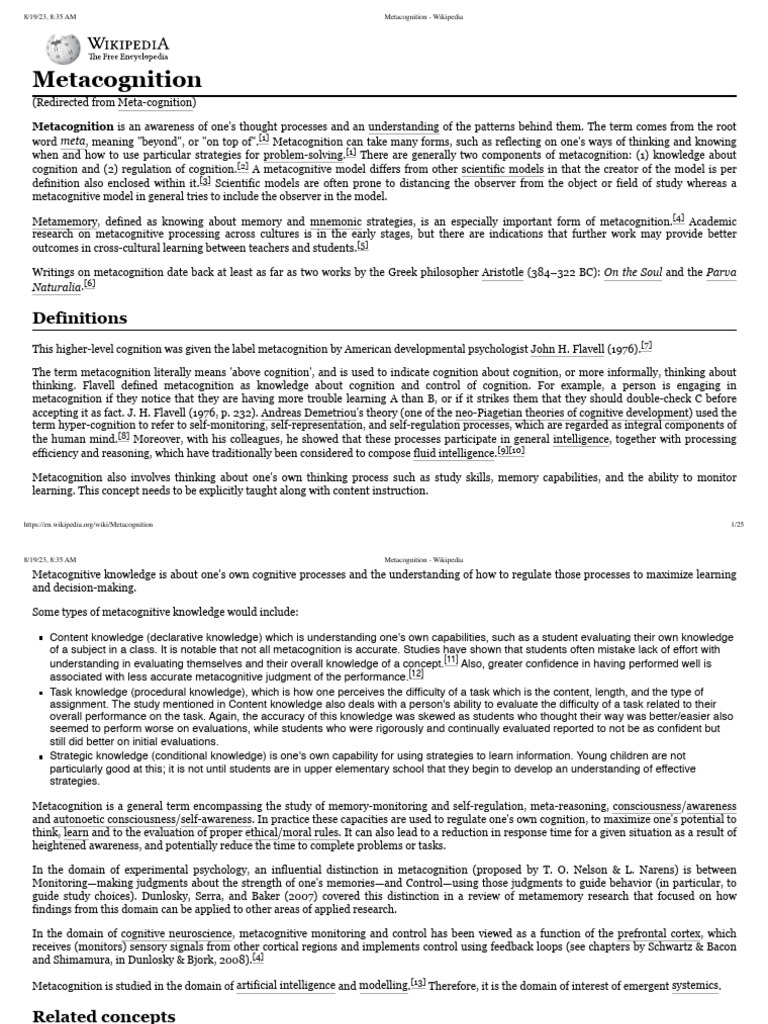 Metacognition - Wiki | PDF