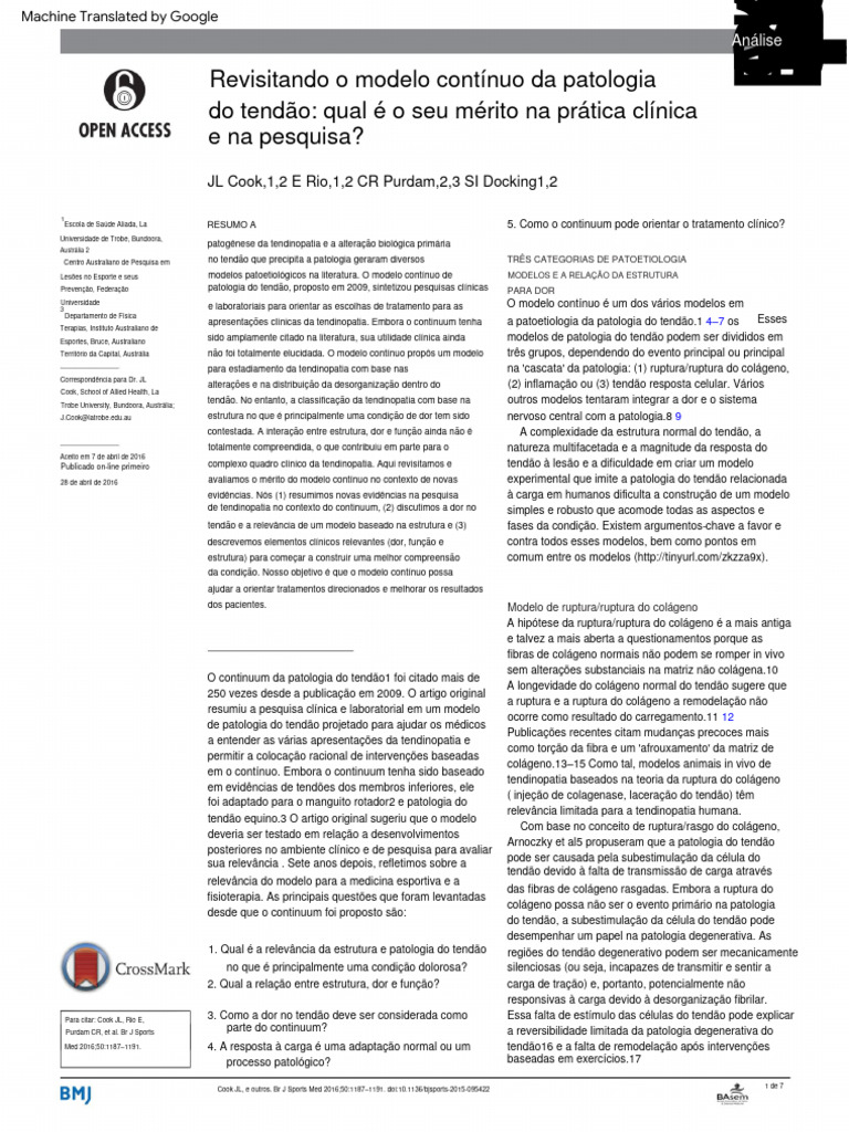Revisiting the continuum model of tendon pathology | PDF | Dor | Inflamação