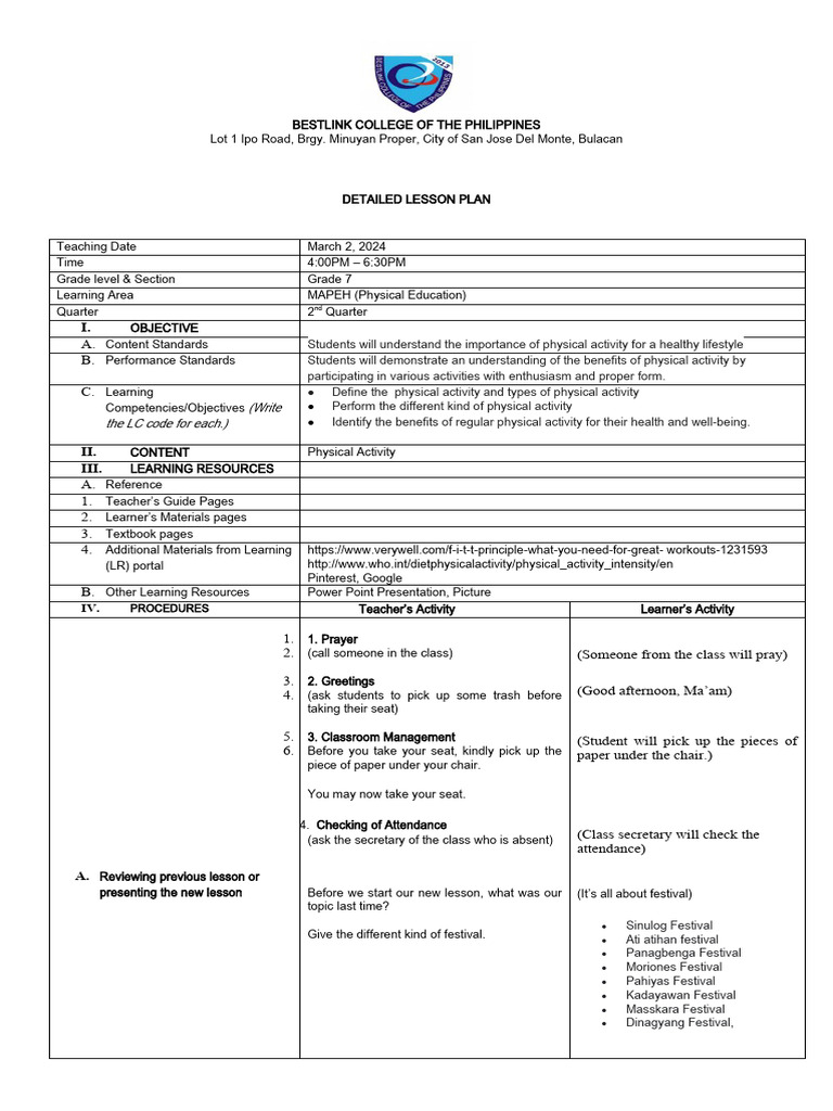 Pre Demo DLL | PDF | Flexibility (Anatomy) | Physical Fitness