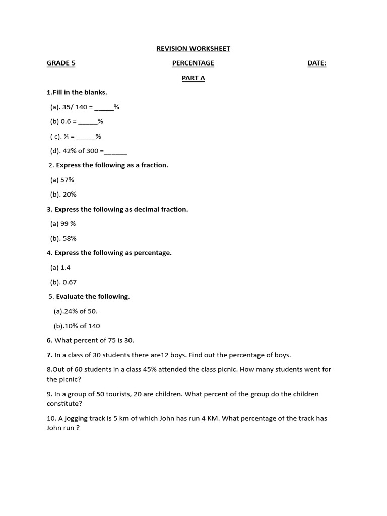 Percentage Revision Sheet | PDF