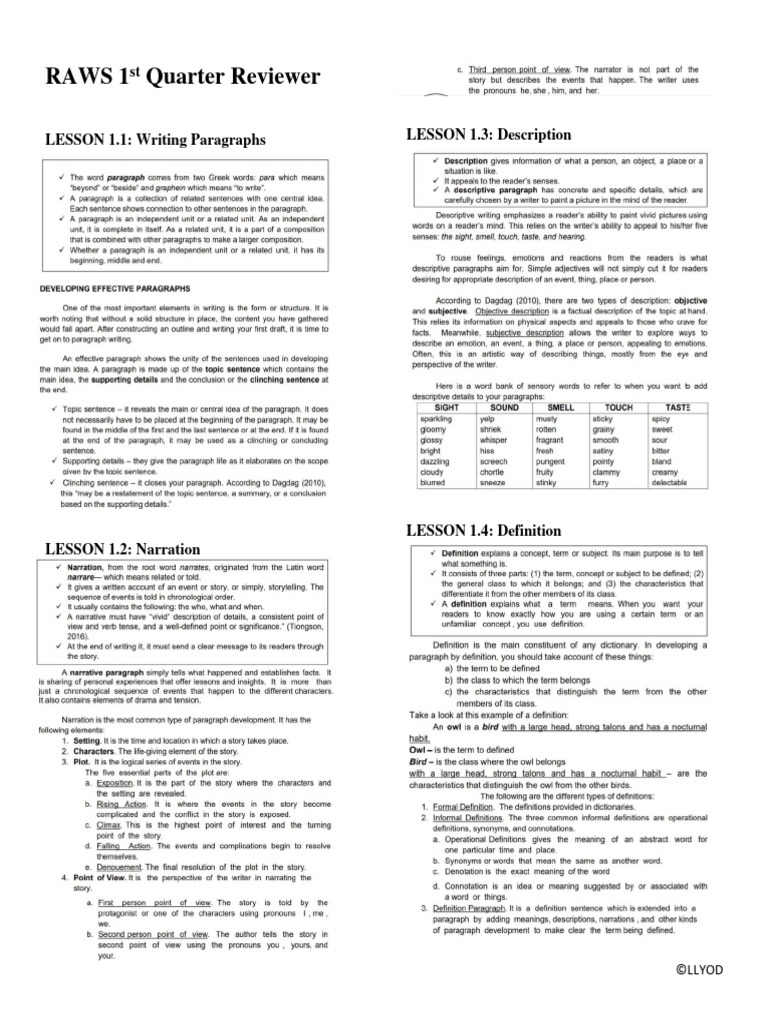 RAWS 1Q-Reviewer ForPrint | PDF | Cognition | Human Communication