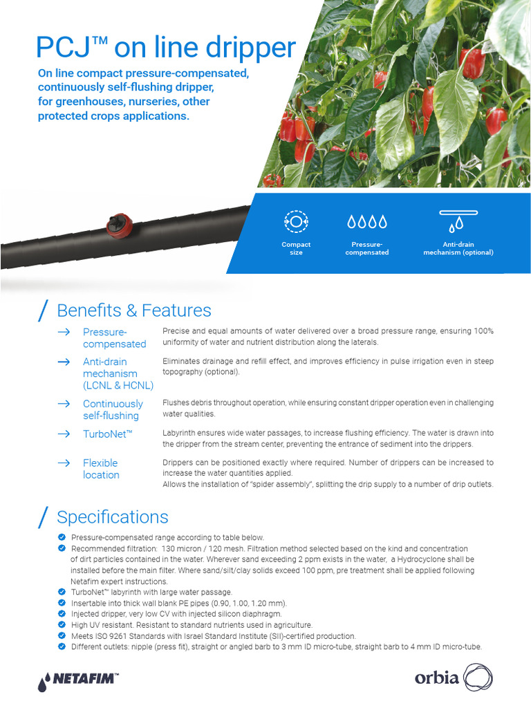 Mar2023 - KC - Technical Sheet PCJ On Line Dripper | PDF | Water