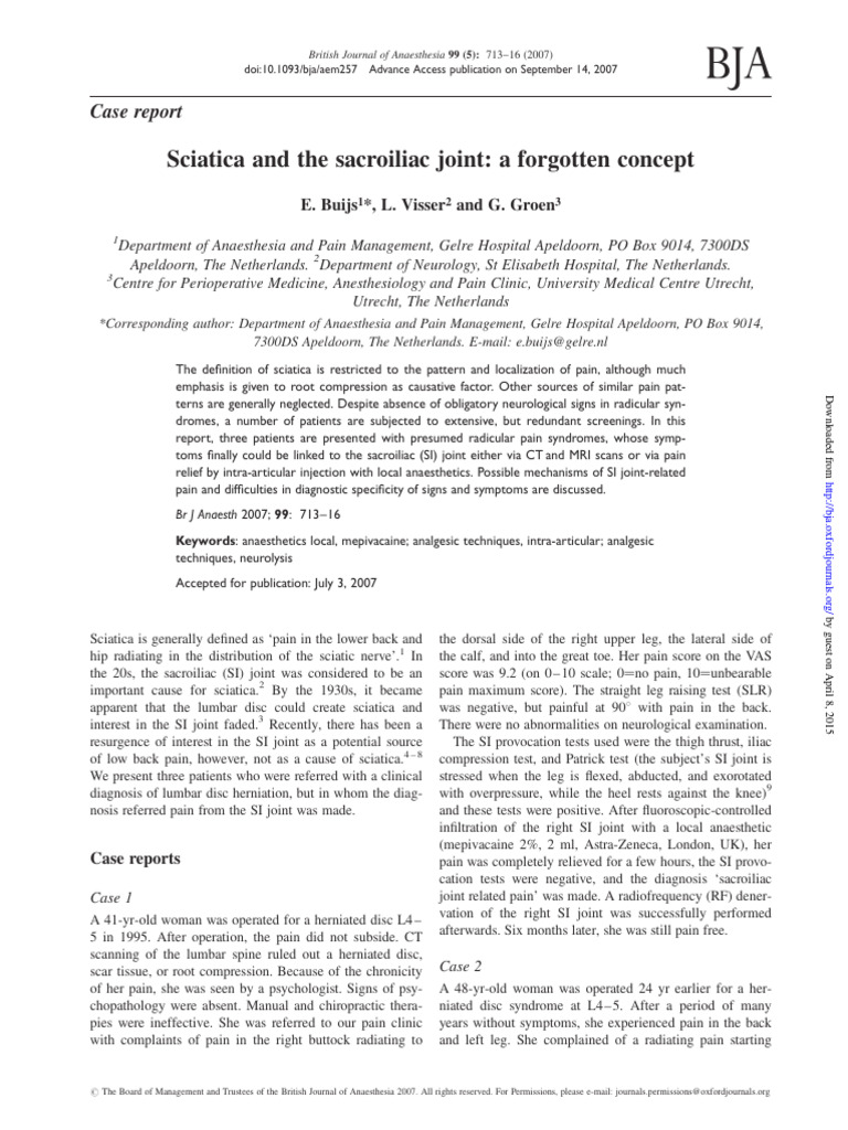 Sciatica and The Sacroiliac Joint | PDF | Neurology | Clinical Medicine