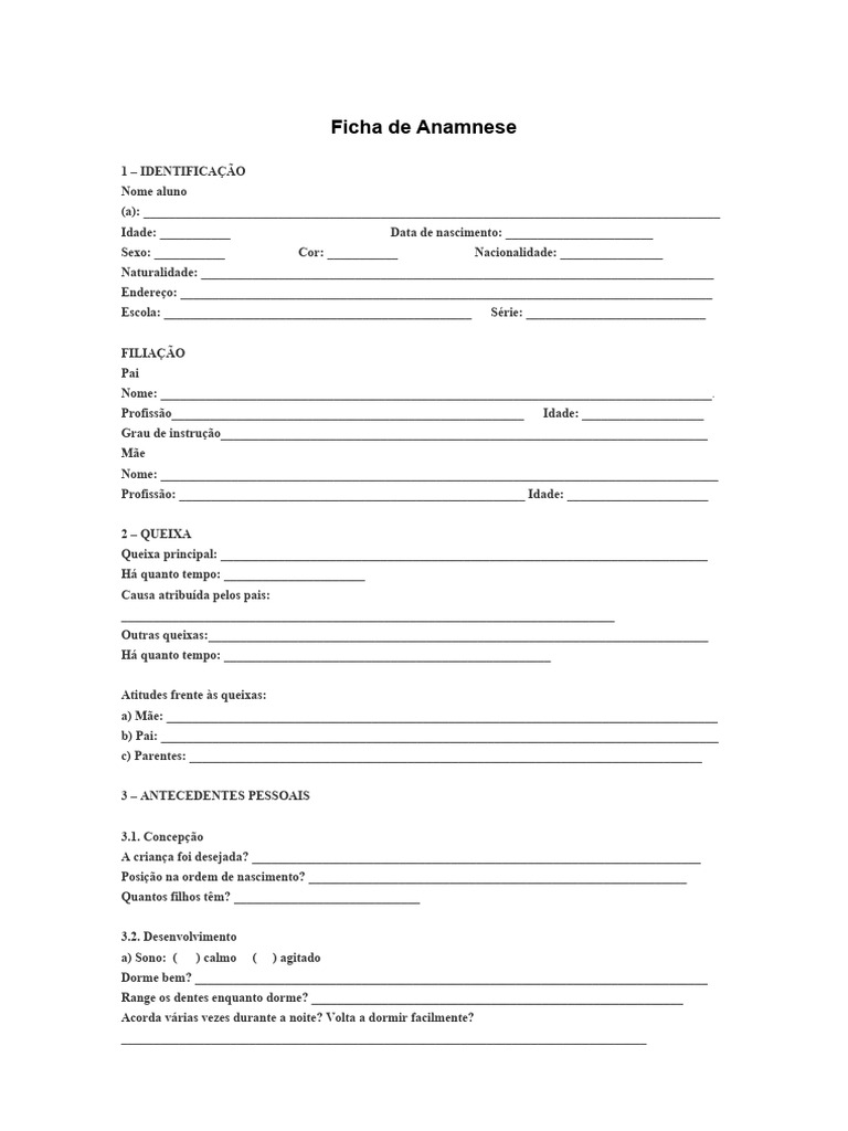 Ficha de Anamnese - Modelo 01 | PDF