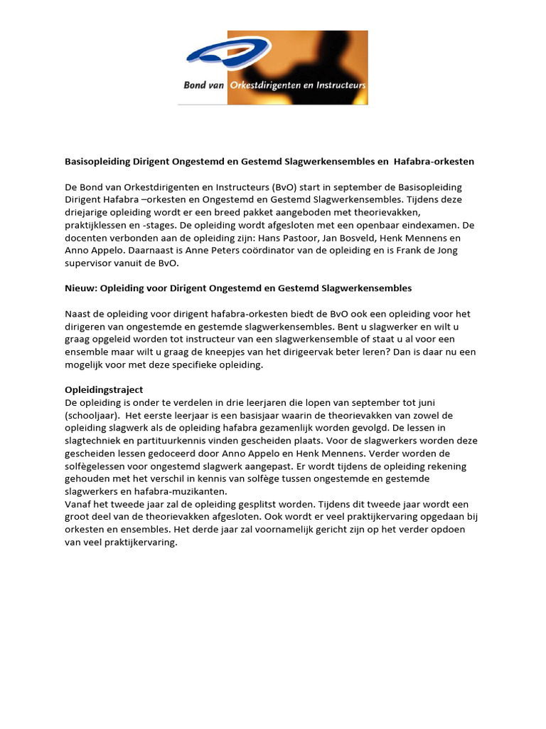 Basisopleiding Dirigent Inschrijven Mogelijk Tot 7 Juni | PDF