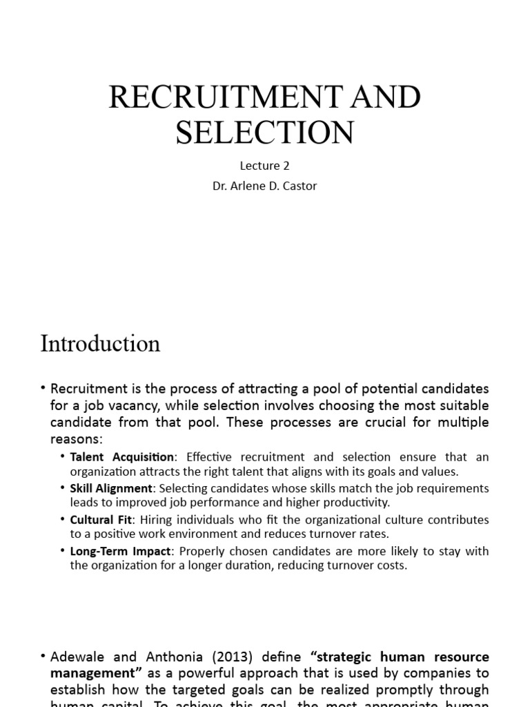 Adc Recruitment and Selection Lecture 2 | PDF | Recruitment | Employment
