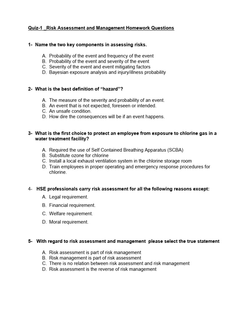 Risk Assessment Quiz Questions | PDF | Risk | Risk Assessment