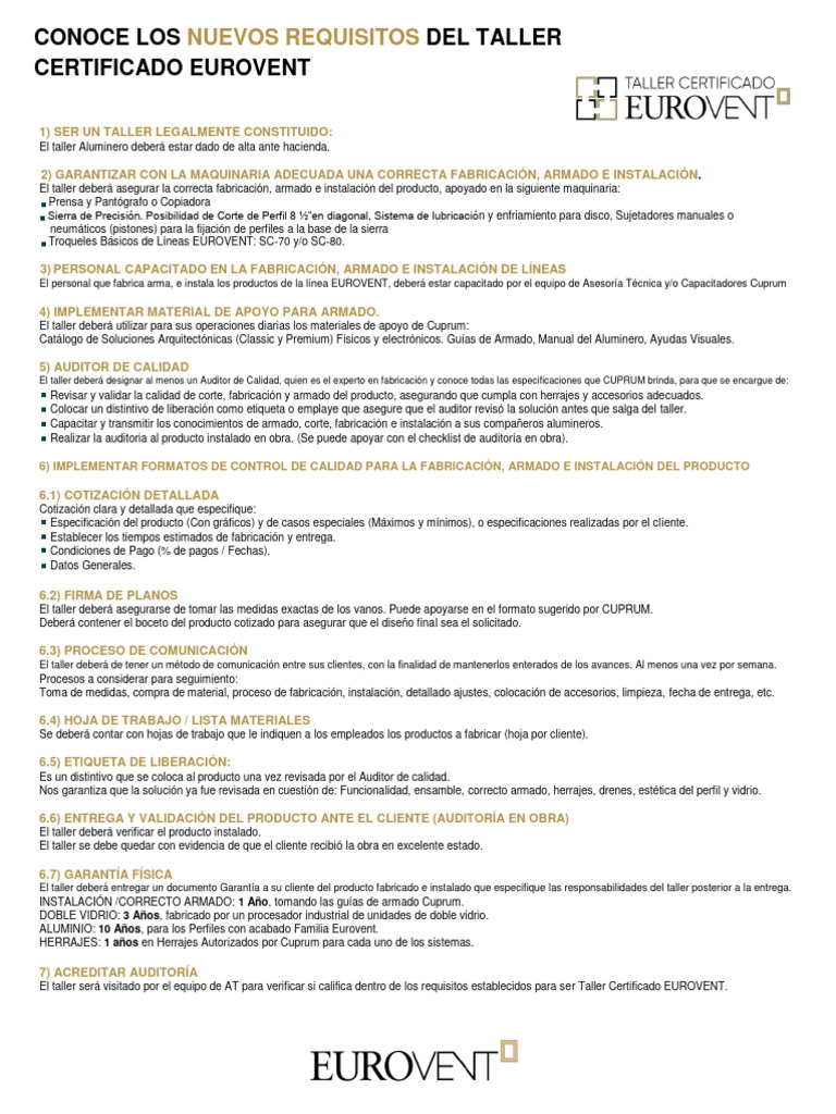 Lineamientos y Requisitos Eurovent v2 | PDF