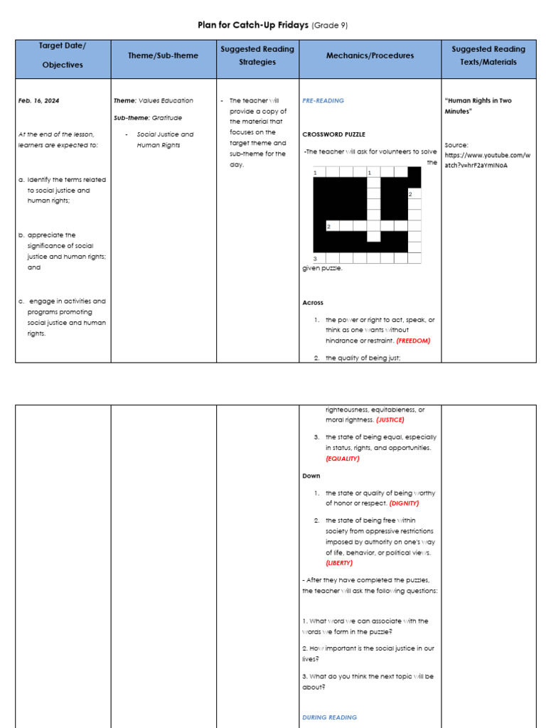 Grade 9 Social Justice Lesson Plan | PDF | Justice | Crime & Violence