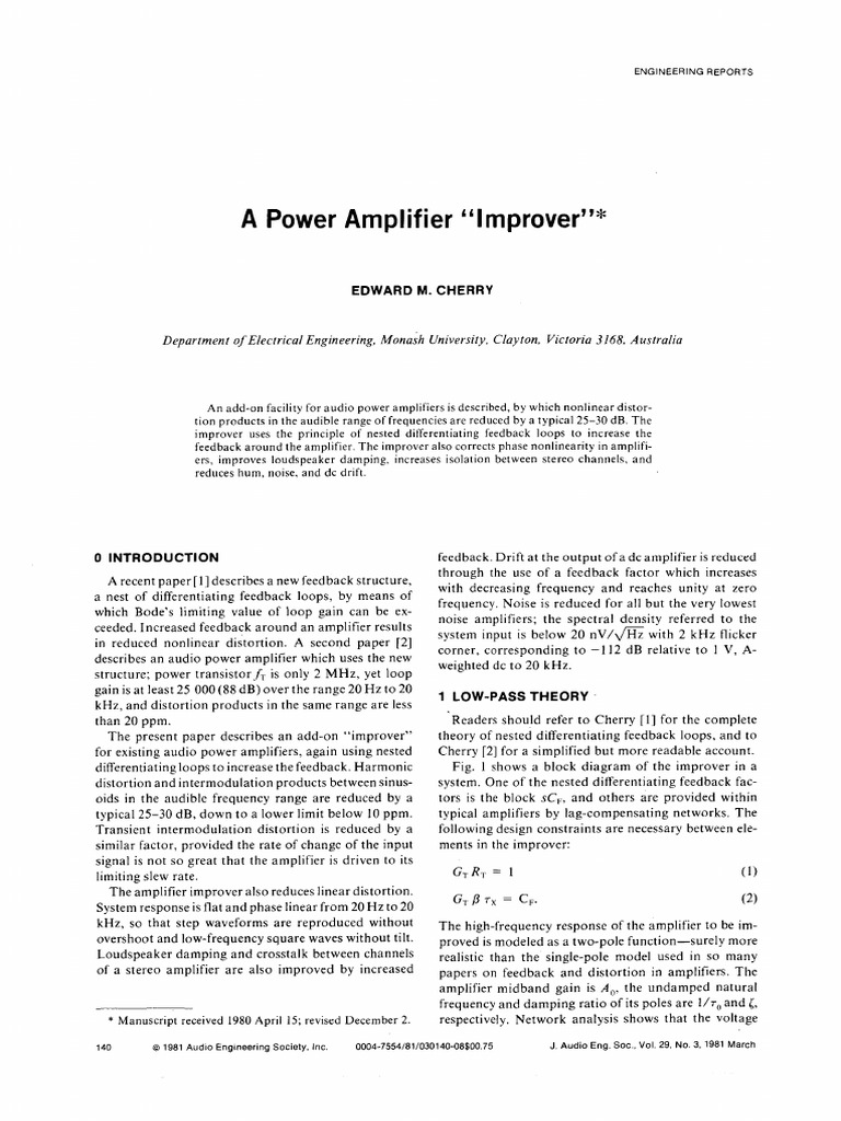 Edward.M..Cherry. .A.power - Amplifier.'improver' | PDF | Science & Mathematics