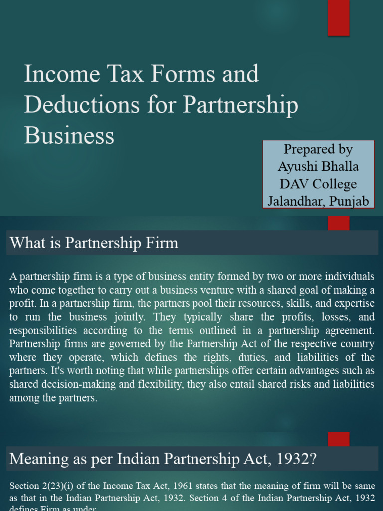 Deductions and E-Filing ITR For Partnership Business | PDF ...