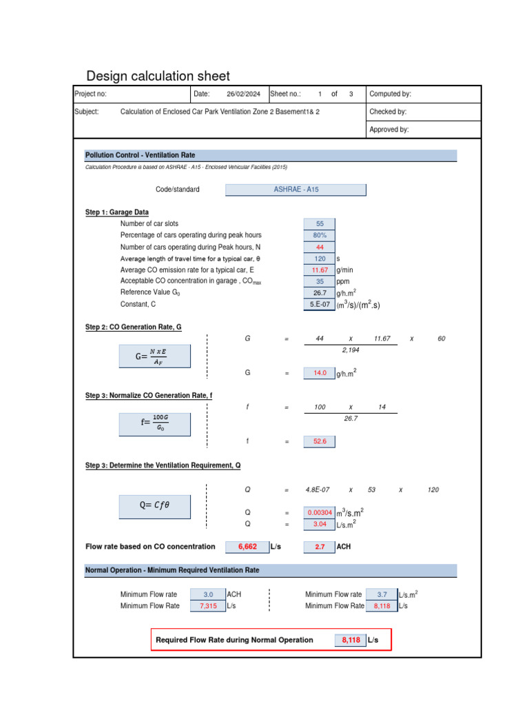 Zone 02 Enclosed Car Park Calculation Basement 1 22 Pdf Ventilation