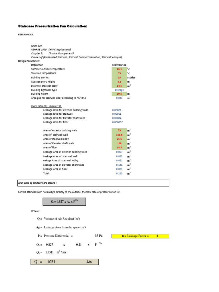 Pressurization Fans Calculation | PDF | Stairs | Continuum Mechanics